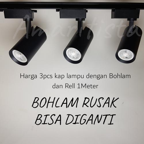 Jual 1set Lampu Track Spotlight isi 3pcs LED Sorot Rell 1Meter Black ...