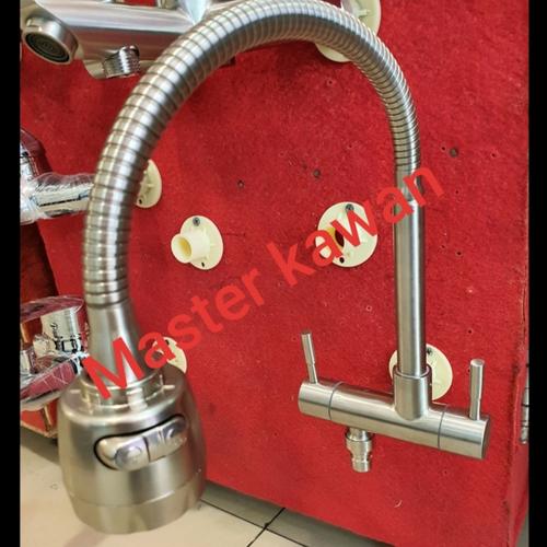 Jual Kran Kitchen Sink Stainless Double /Kran Cabang wastafel Dinding ...