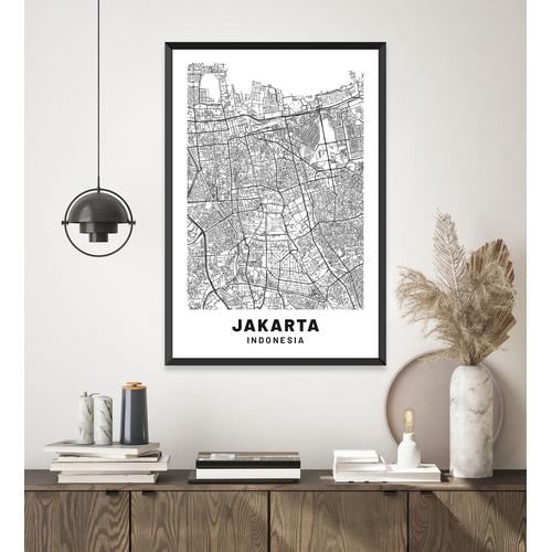 Jual Poster + Frame 60x40 Peta Map Jakarta Minimalis Dekorasi Dinding ...