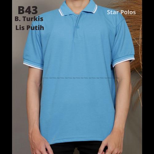 Jual Kaos Kerah/ Kaos Polo/ Poloshirt Biru Turkis lis Putih Lengan ...
