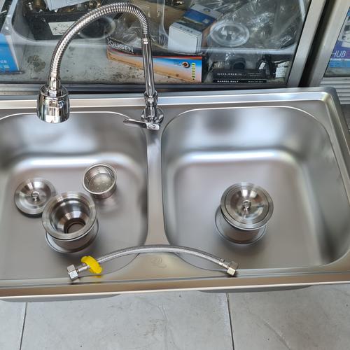 Jual bak cuci piring 2 lubang stainless tebal 48x43x20 - selang alpen ...