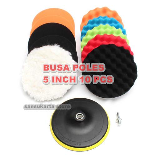 Jual Busa Poles set 5 inch 10pcs Sponge Polishing Set Car Buffing Pads ...