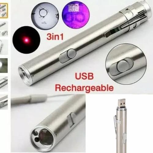 Jual USB Senter 3 in 1 Mini Multifunction LED Laser Pointer UV ...