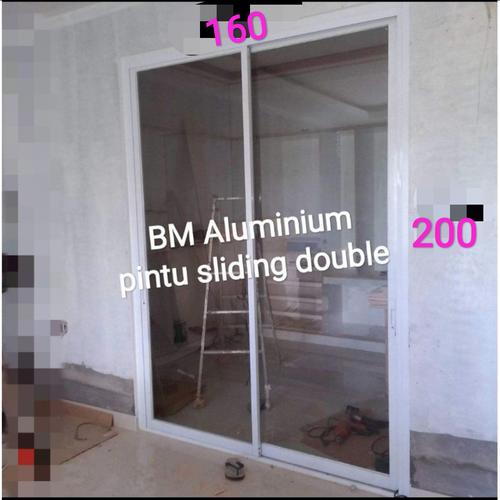 Jual pintu sliding double kaca aluminium rel bawah - Putih, 140x200 ...