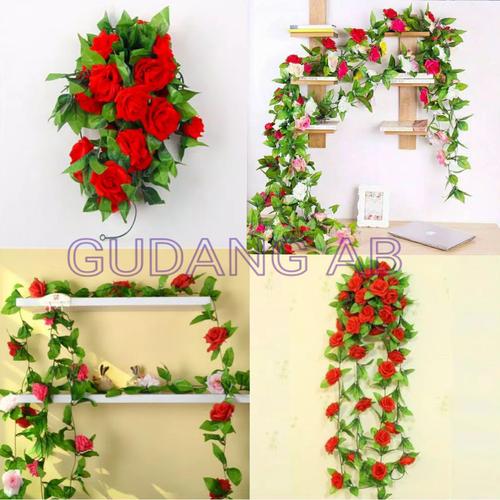 Jual BUNGA RAMBAT 9B BUNGA MAWAR DAUN RAMBAT DAUN PLASTIK BUNGA HIAS ...