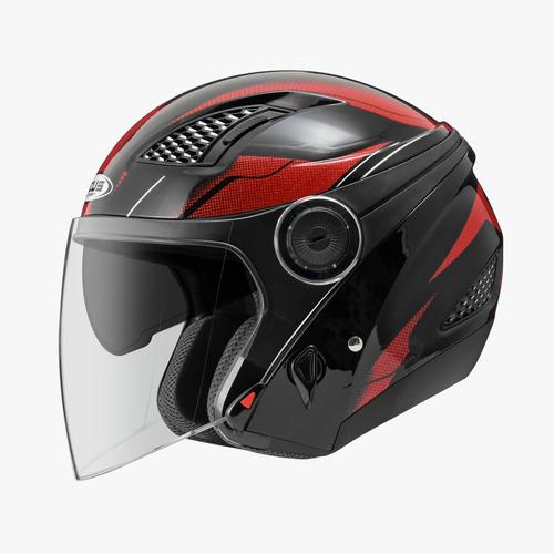 Promo ZEUS ZS 610 BLK 0014 RED GLOSSY HALF FACE DOUBLE VISOR - M, BASIC ...