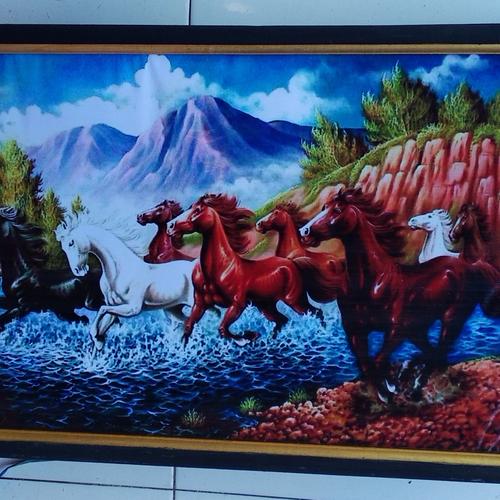 Jual lukisan cetak kuda 8 gagah plus bingkai - Putih - Kab. Cilacap ...