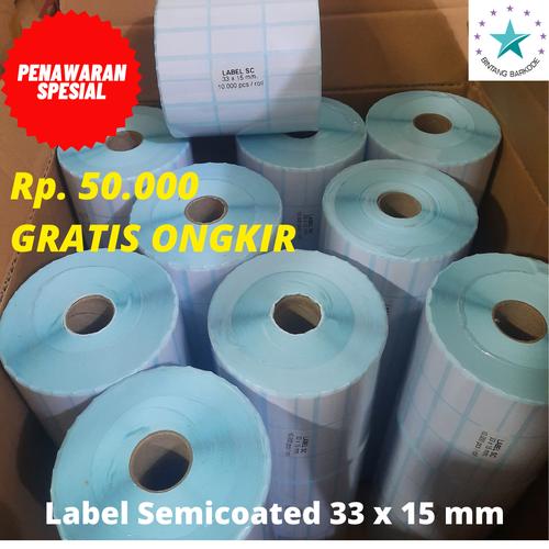 Jual LABEL BARCODE 33 X 15 (3 LINE) KERTAS STICKER LABEL SEMICOATED ...