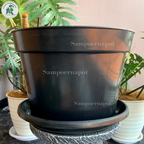 Jual Pot bunga tanaman plastik HITAM 40 polos + tatakan bawah - Kota ...