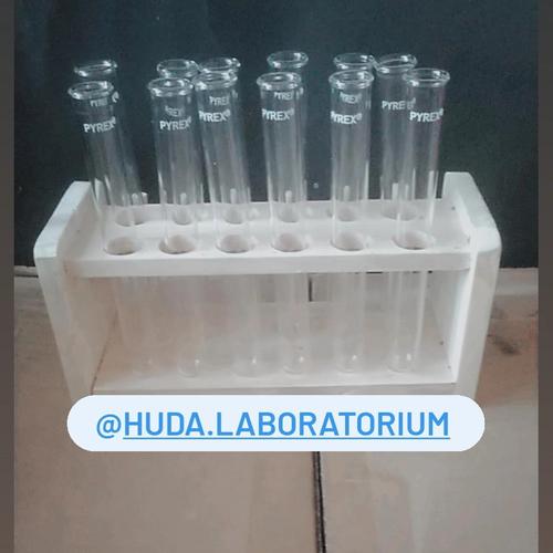 Jual Tabung reaksi / testtube 17 ml 16x150 mm + rak kayu 12 lubang ...