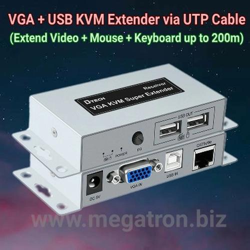 Jual VGA + USB Mouse & Keyboard Extender via UTP cable -up to 200m ...