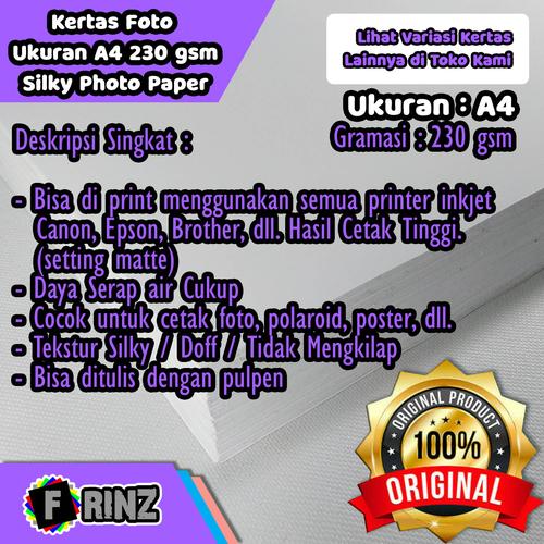 Jual Kertas Foto Inkjet Silky Doff Photo Paper 230 gsm Ukuran A4 A5 A6 ...