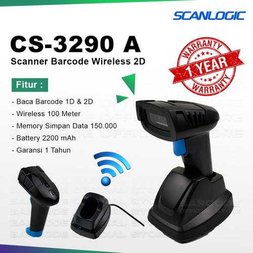 Promo 2D SCANNER BARCODE WIRELESS Scanlogic CS3290 A with Base Scan QR ...