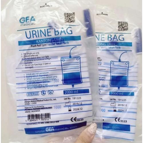 Jual Urine Bag Push Pull PACK Isi 10/ Kantong Urin Model Tekan Tarik 2L ...