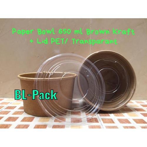 Jual paper bowl brown kraft 650 ml + tutup PET/Transparant - Jakarta Barat - BL-Pack | Tokopedia