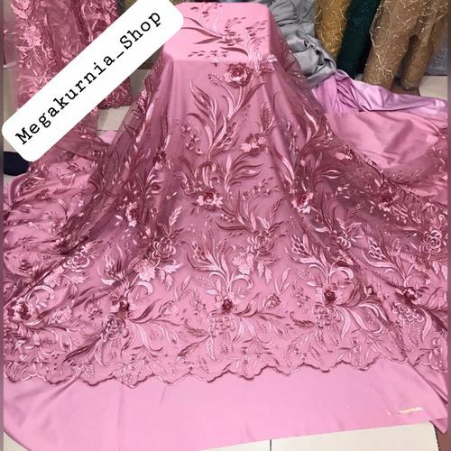 Jual Murah Kain Tille Tulle 3D Mutiara/Brukat Brokat Bunga Timbul ...
