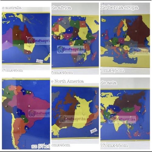 Jual Puzzle Benua montessori + control map/ Puzzle Continent map ...