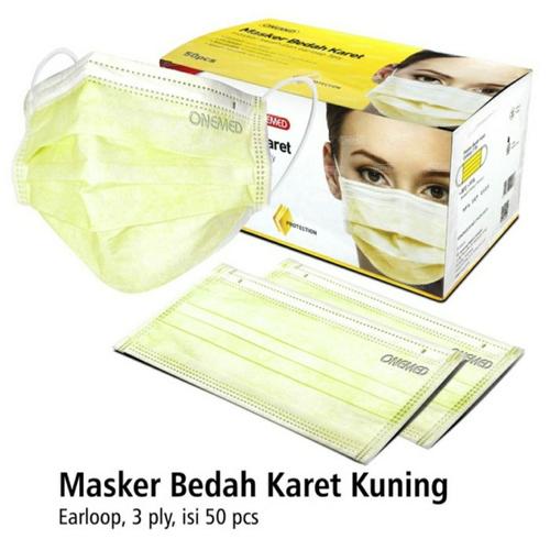 Jual masker earloop onemed kuning medis 3 ply / masker bedah karet ...