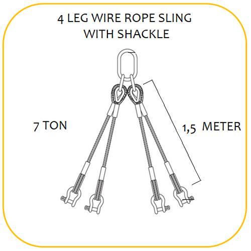 Jual 4 LEG WIRE ROPE SLING + SHACKLE. CAP 7 TON 1,5 M ( SELING 4 KAKI ...