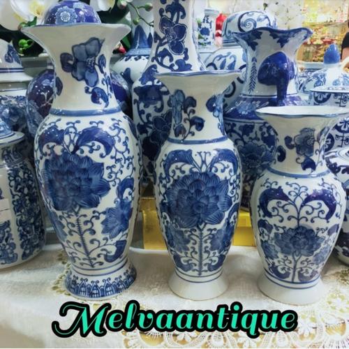 Jual Vas Bunga Keramik Biru Putih Tinggi 35 cm / Vas Bunga Keramik ...