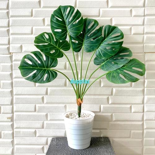 Jual Pohon Daun Monstera Hijau X7 Plastik Artificial Pot Ulir Tanaman ...