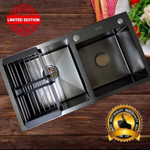 Jual kitchen sink 2 lubang stainless hitam/bak cuci piring 2 lubang ...