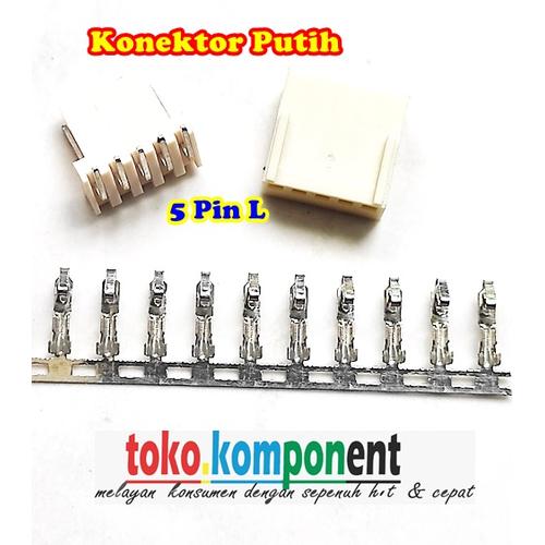 Jual Konektor putih 5 pin lengkap L model bengkok molex 2.54mm PCB ...