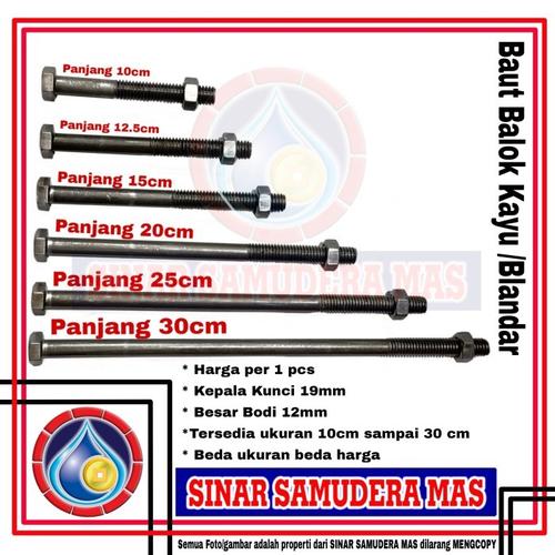 Jual Baut Mur Baja Hitam kunci 19mm panjang 15cm (1/2"x6") - BAUT ...