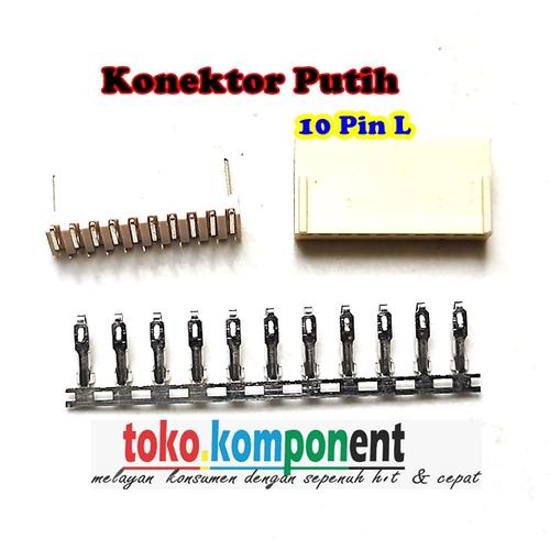 Jual Konektor putih 10 pin lengkap L model bengkok molex 2.54mm PCB ...