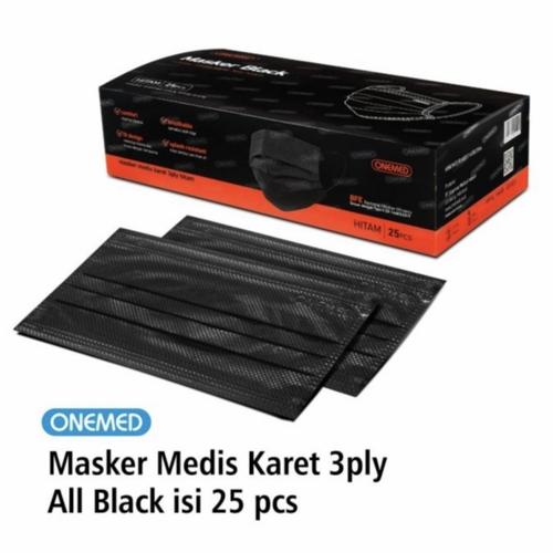 Jual Masker Karet Medis 3ply All Black Onemed Box /masker hitam onemed ...