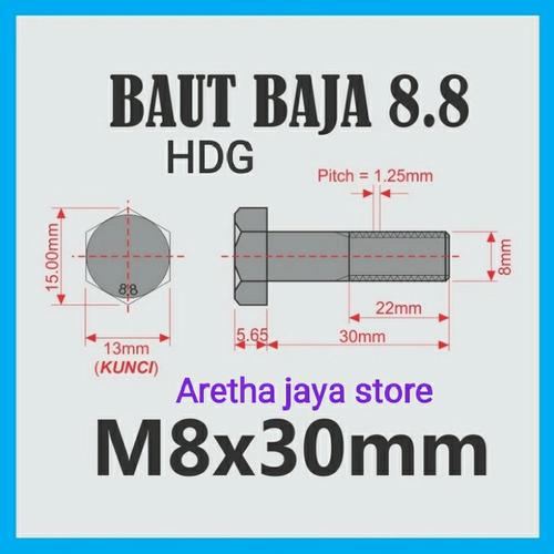 Jual Baut mur 8.8 hotdip galvanis M8 x 30 + 2ring - Jakarta Pusat ...