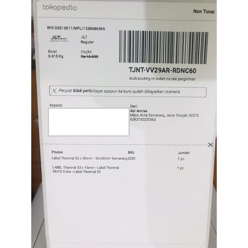 Jual LABEL RESI TOKOPEDIA - LABEL THERMAL 100 X 150 - LABEL A6 - LABEL ...