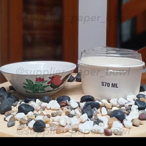 Jual paper bowl 570ml + tutup tinggi ; mangkok makanan ; kemasan ...