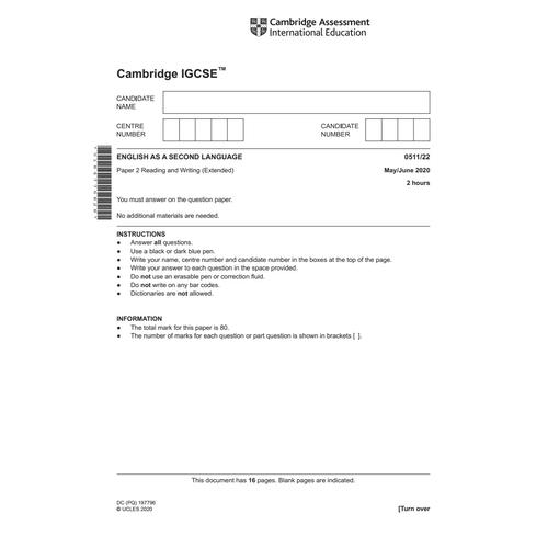 Jual IGCSE English 0511 2011-2020 extended May/Jun past papers mark ...