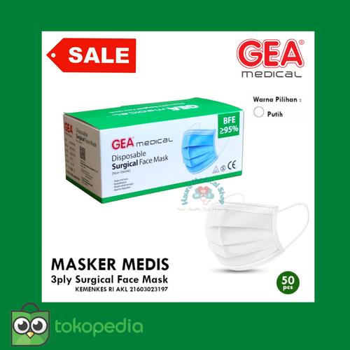 Jual Maker Medis Gea / Masker Bedah 3Ply Gea / Surgical Mask 50 Pcs ...