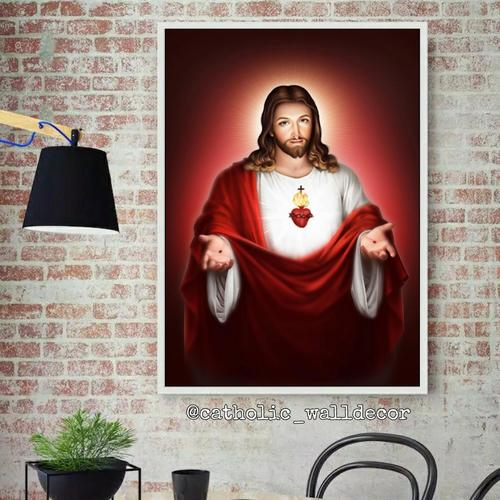Jual Poster rohani Kristen Katolik gambar Hati Kudus Yesus red 40x60cm ...