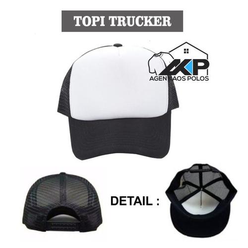 Jual BEST PROMO Topi Trucker Jaring Polos Warna Hitam Putih - HITAM ...