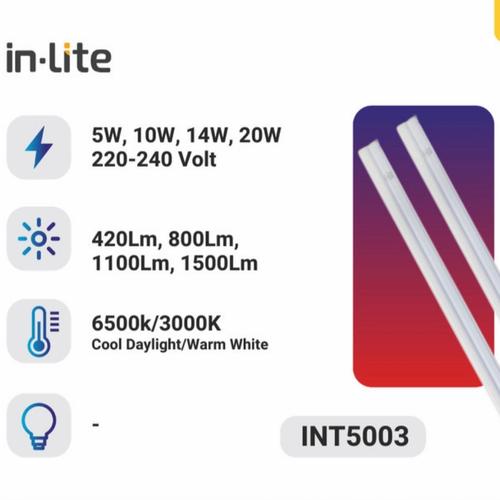 Jual Kap Lampu Batten T5 LED Inlite INT5003 5W 10W 14W 20W - 3000K, 10 ...