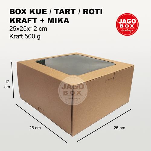 Jual BOX KOTAK DOS KUE / ROTI / TART 25x25x12 cm KRAFT TEBAL + MIKA ...