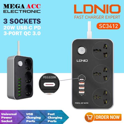 Jual LDNIO SC3412 - 3 Electrical Socket with 3 USB QC 3.0 and 1 USB-C PD 20 - Jakarta Pusat ...