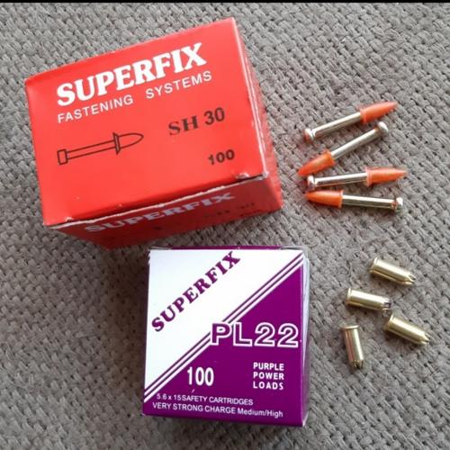 Jual Paku Superfix dan mesiu ungu Mesin Gun Ramset SH30 panjang 30mm ...