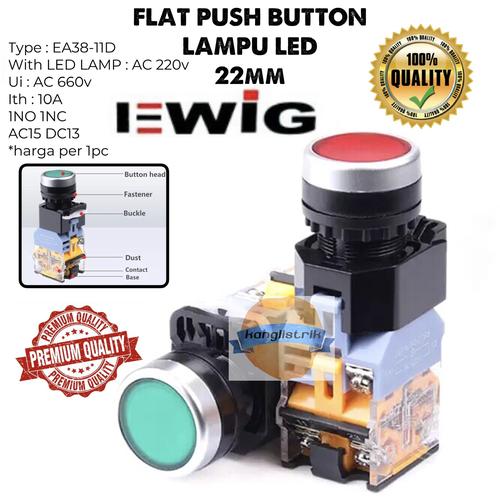 Jual PUSH BUTTON LAMPU LED ON OFF 22mm FLAT BUTTON 10A 660V TYPE EA38 ...