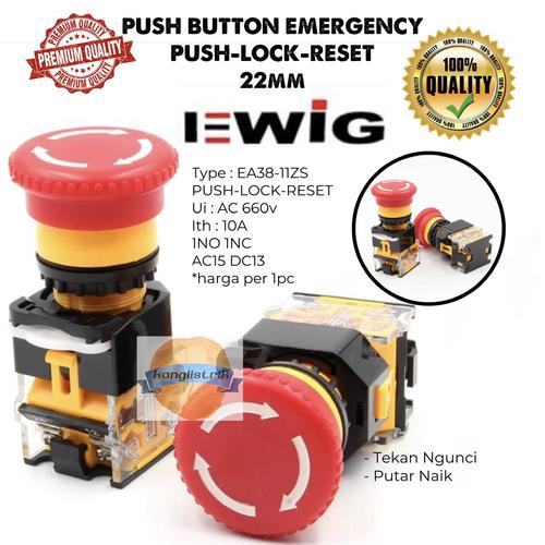 Jual PUSH BUTTON EMERGENCY SWITCH 22mm PUSH LOCK 10A 660V TYPE EA38 ...