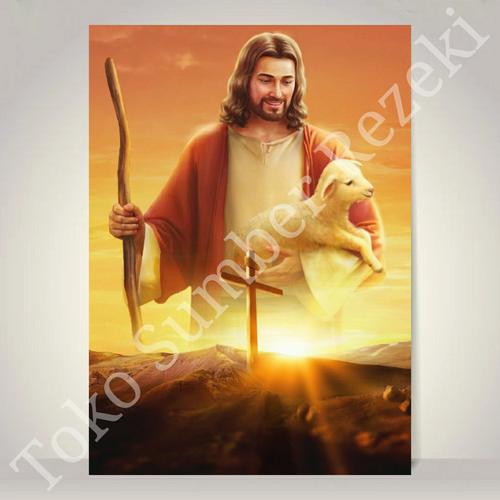 Jual Poster Tuhan Yesus Kristus Domba Salib Banner Lukisan Kanvas Paper ...