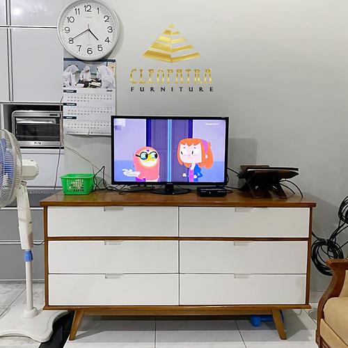 Jual Bufet TV Minimalis kayu jati Bupet laci cabinet Duco putih - 75 cm ...