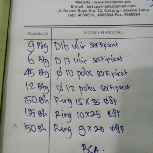 Jual PO pak Suhendra besi kelapa gading - Jakarta Timur - Besi Permata ...