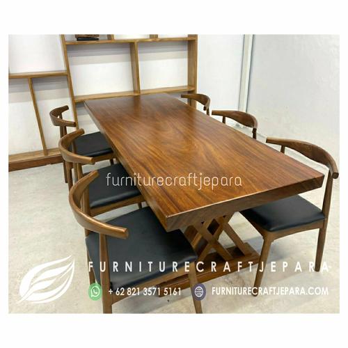 Jual SET MEJA MAKAN KAYU SOLID TREMBESI 2 METER 200 cm FLAT / 6 KURSI JATI - Kab. Jepara ...