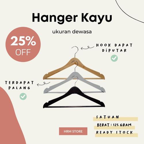 Jual Hanger Kayu Dewasa Murah Warna Hitam Putih Natural Gantungan baju ...