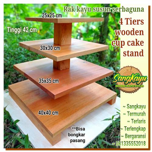 Jual Rak kue susun 4 susun wooden cup cake stand rak kue kayu susun ...