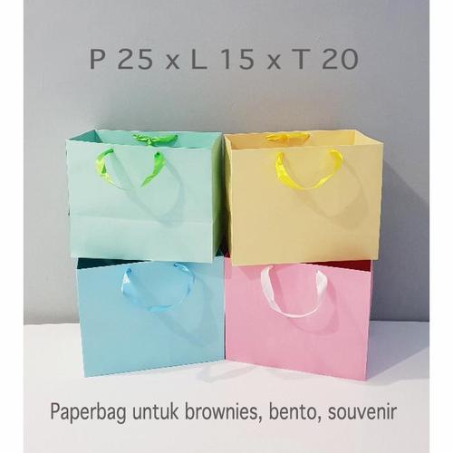 Jual paper bag warna pastel 25x15x20 paperbag polos tali pita tas ...